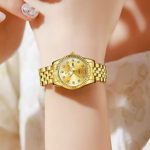 OLEVS Watch Women Gold Ladies Watches for Women Dainty Water Resistant Womens Wrist Watch Luxury Analog Quartz Diamond Stainless Steel Vintage Golden Bracelet Womens Watches Reloj para Mujer