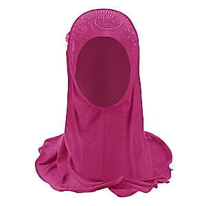 NICEYST Girls Ice Silk Muslim Khimar Hijab Headscarf Flower Arab Scarf Shawls Neck Wrap Islamic Head Wrap for Age 2-7 Years