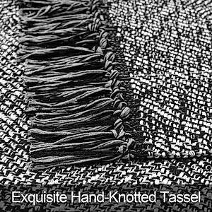 Boho Bathroom Rug 2'x 3', Black Cream Hand- Woven Cotton Reversible Small Entryway Rug with Tassels Machine Washable Rug for Kitchen/Laundry/Doorway Porch Throw Floor Mat