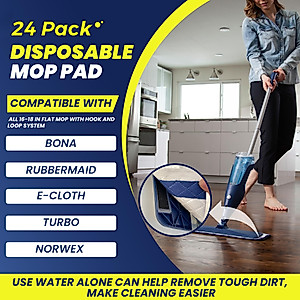 18 Inch Microfiber Disposable Mop Pad 24 Pack for All 16-18'' Hook & Loop System Mop, Wet Dry Cleaning Pad Compatible with Bona,Rubbermaid,Turbo,Norwex (18 in, 24 Pack)