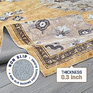 Beverly Rug Non Slip Rugs 8x10 Boho Medallion Floral Non Skid Rubber Backing Easy Silk Soft Area Rug for Living Room Easy to Clean Non Shedding Kitchen Bedroom Indoor Carpet (8 x 10 Yellow - Gray)