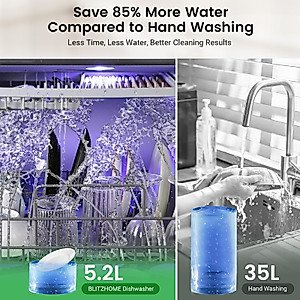 BLITZHOME Countertop Portable Dishwasher, 9 Programs, 167℉ High-Temp, 360° 3 Spray, 24H Timing, Hot Air Drying, Air Refresh, Baby-Care, LED Light, 5.2L Built-in Water Tank for Apartments RVs