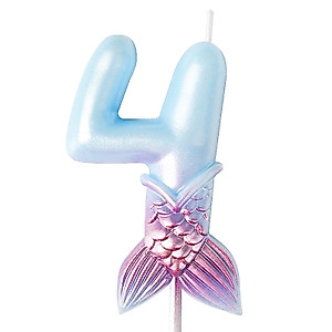 laackys Birthday Candle Number 4 Candles, Blue Purple Birthday Cake Candles, Cake Happy 4th Birthday Candles | Suitable for Mermaid Cake Decoration Birthday Party Supplies (4)