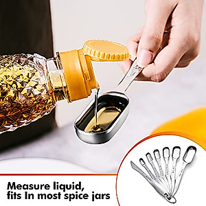 Rainspire Heavy Duty Measuring Spoons Set Stainless Steel, Metal Measuring Cups and Spoons Set for Dry or Liquid, Fits in Spice Jar, Home Gadgets Kitchen Gadgets, Set of 7 Including Leveler