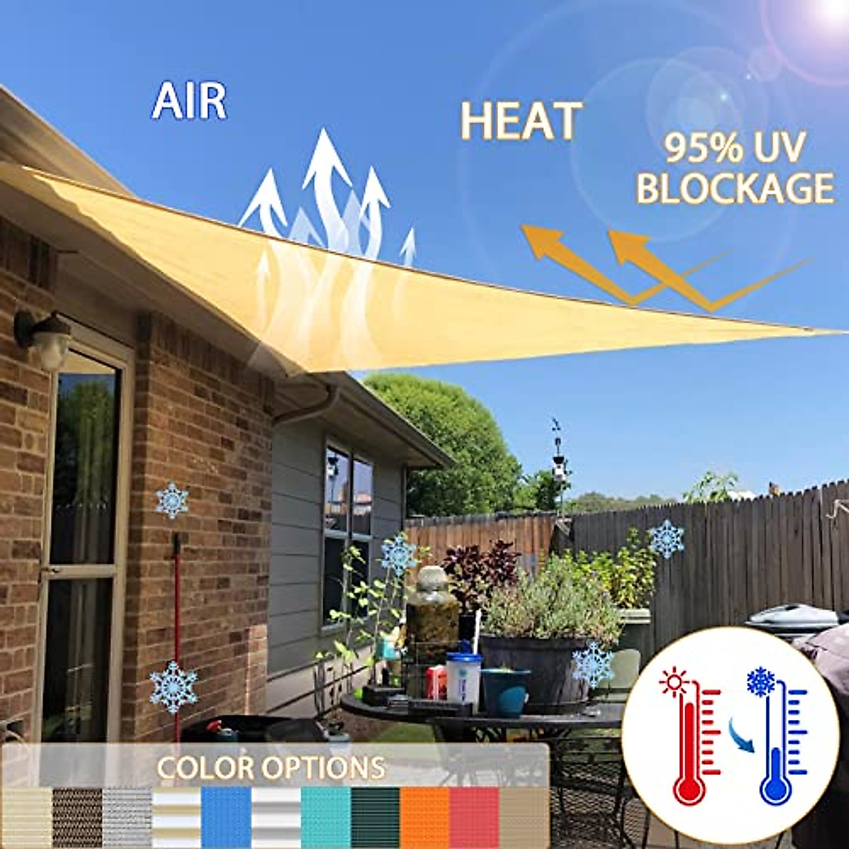 Windscreen4less 12' x 12' x 12' Sun Shade Sail Triangle Outdoor Canopy Cover UV Block for Backyard Porch Pergola Deck Garden Patio (Beige)