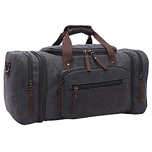 Duffle Bag for Travel, Large Canvas Duffel Bag for Travelling Overnight Weekender Bag Carry On Bag for Men Women Black