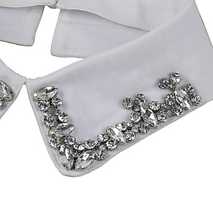 Women’s Shiny Rhinestones Fake Collar Vintage Detachable Shirt Collar Stylish Faux Collar White