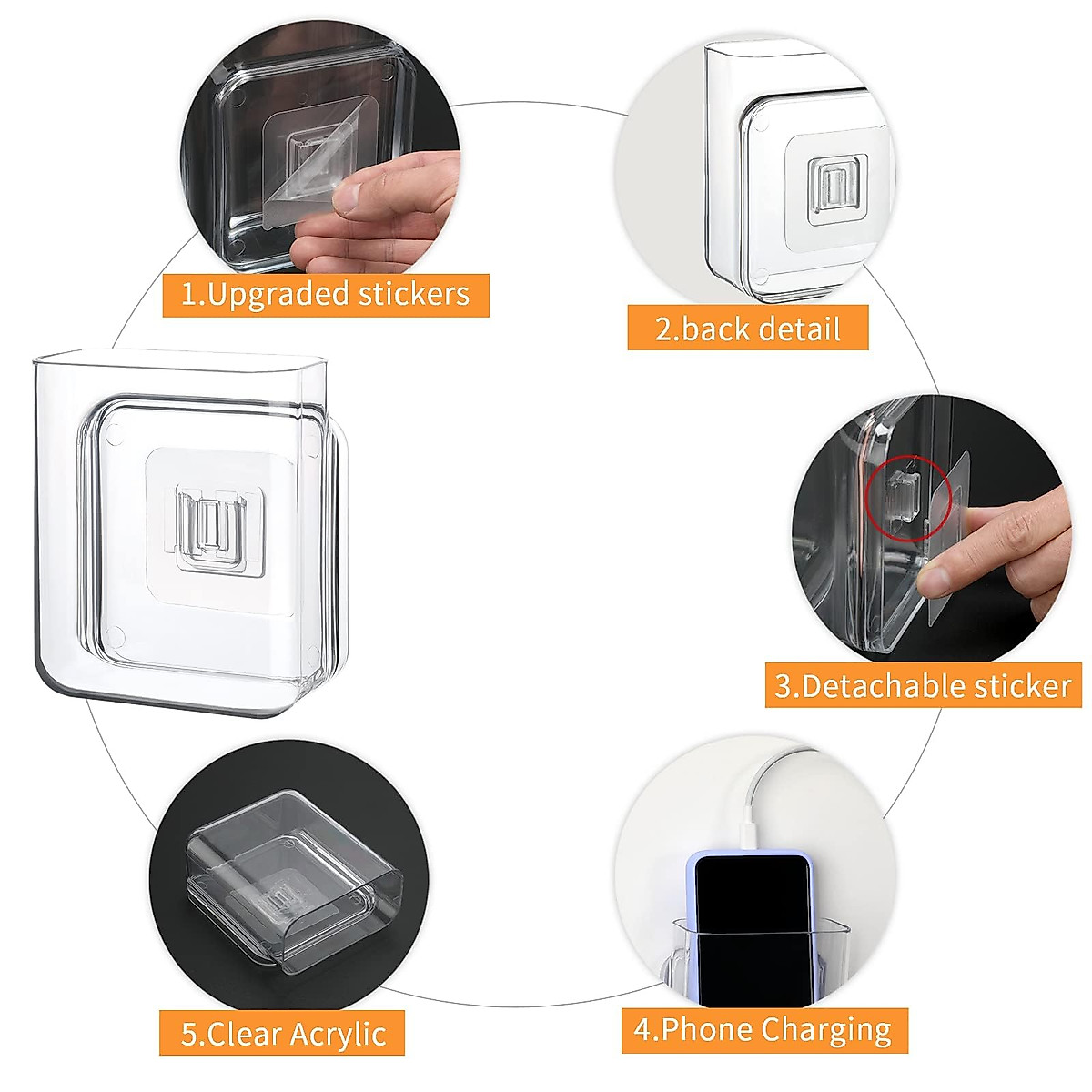 APSOONSELL Wall Mount Storage Organizer Box for Phone Remote Control Holder Clear S