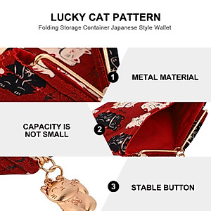 TENDYCOCO Women Wallet Lucky Cat Printed Coin Purse Magnetic Buckle Cotton Pouch Japanese Style Wallet