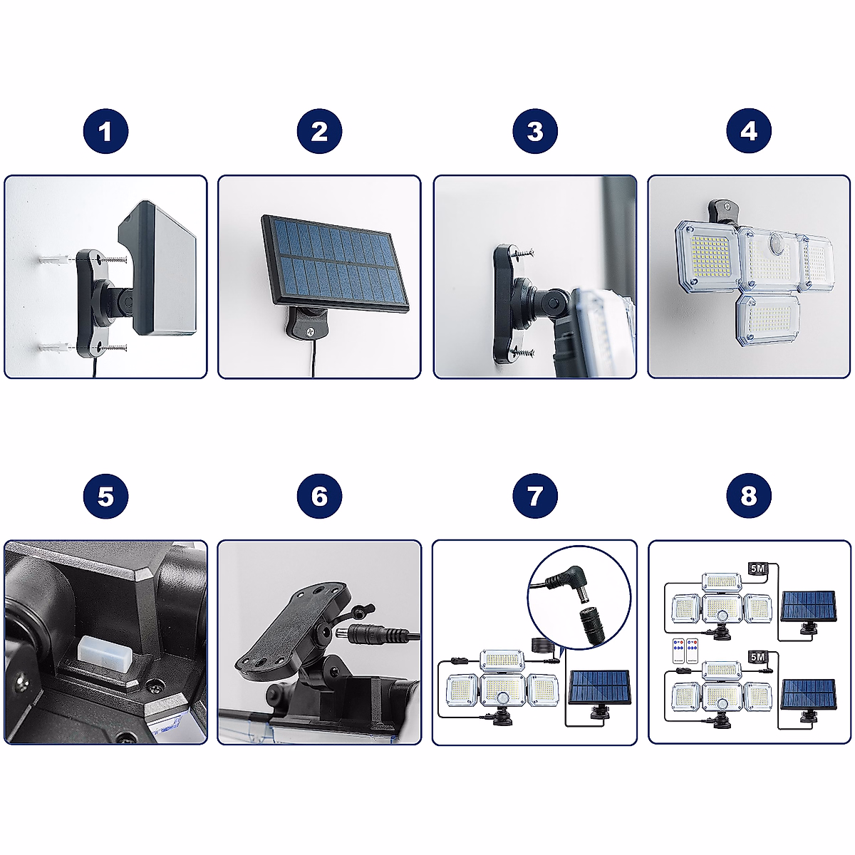 KaKa GLOW 2 Pack GM-Mizar Solar Outdoor Lights -333 LED 600LM Motion Sensor Lights Yard Garage-Wall Mount IP65, 4 300° Swivel Lamps-Detachable Split Solar Panel 16.4-Feet Cord-Day Time Use Possible