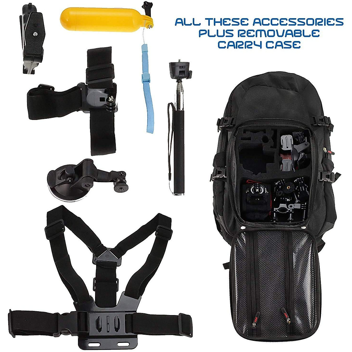 Navitech Action Camera Backpack & 50-in-1 Accessory Combo Kit with Integrated Chest Strap - Compatible with AKASO V50 Pro Native 4K Action Camera