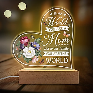 KITCHENVOY Acrylic Night Light Gift for Mother - to Our Family You are The World - Acrylic Light Gift for Mom from Son, Daughter on Mothers Day - Birthday Gifts to Mom