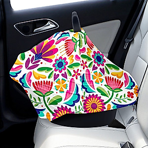 Baby Car Seat Stroller Covers Spring Mexican Flower Leaf Nursing Cover Breastfeeding Scarf Soft Breathable Stretchy Infant Car Canopy Coverage Carseat Cover for Boys and Girls Multi Use