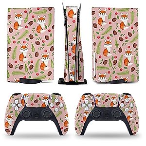 AoHanan Cute Fox Cones Berries PS5 Skin Console and Controller Accessories Cover Skins Anime Vinyl Cover Sticker Full Set for Playstation 5 Disc Edition