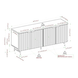 Walker Edison Modern Scandinavian Fluted Door Kitchen Storage Sideboard Buffet Cabinet Console, 69 Inch, Coastal Oak/Black