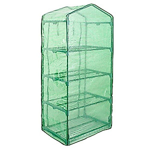 HOMGARDEN 4-Tier Mini Greenhouse Portable Plant Flower Shelf Tent w/PE Cover Roll-Up Zipper Door for Lawn Patio Garden Indoor Outdoors