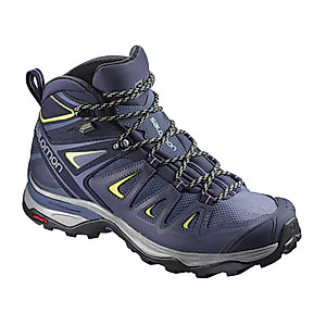 Salomon X Ultra 3 MID Gore-TEX Hiking Boots for Women, Crown Blue/Evening Blue/Sunny Lime, 10.5 Wide