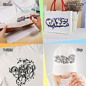 Reaeon Black Fabric Markers, Dual Tip Fabric Paint Markers, Permanent Fabric Pens for Clothes, T Shirts, Canvas, Bags (6pack)