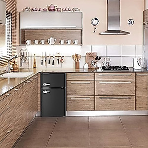 Antarctic Star Compact Mini Refrigerator Separate Freezer, Small Fridge Double 2-Door Adjustable Removable Retro Stainless Steel Shelves Garage Camper Basement/Dorm/Office 3.2 cu ft.Black