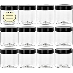 TUZAZO 4 Oz Plastic Container Jars with Lids and Labels BPA Free, Empty Round Clear Cosmetic Containers Plastic Slime Jars for Lotion, Cream, Ointments, Body Butter, Makeup, Travel Storage (12 Pack)