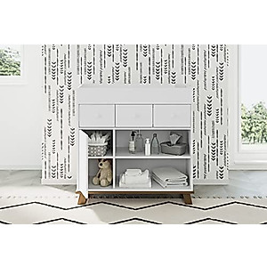 Storkcraft Modern Nursery Changing Table Combo Dresser (White with Vintage Driftwood) – Removable Changing Table Topper Fits Standard-Size Baby Changing Pad, 2 Drawers, 1 Cabinet, Storage Shelves