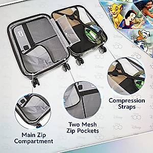 FUL Disney 100 22 Inch Carry On Rolling Luggage, 100 Years of Disney Stamps Hardshell Suitcase with Spinner Wheels, Multi