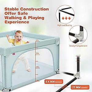 Costzon Baby Playpen, Extra Large Playard for Babies w/ 50 Ocean Balls, Infant Safety Gates with & Anti-Slip Suckers, Children's Fences with Breathable Mesh Walls, Toddler Play Yard (Blue)