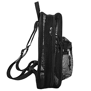 Mini Mesh Backpack for Women, Girls, Kids for School, Beach Toys, Pool, and Swimming Gear; Mini Transparent Backpacks with Padded Straps (Black)