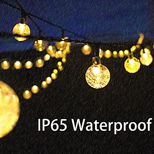 Solar Outdoor String Lights 60 LED Waterproof Solar Powered Patio Lights with 8 Lighting Modes, Crystal Globe Lights for Outside Garden Porch Balcony Yard Wedding Party Decor, 35.6FT, Warm White