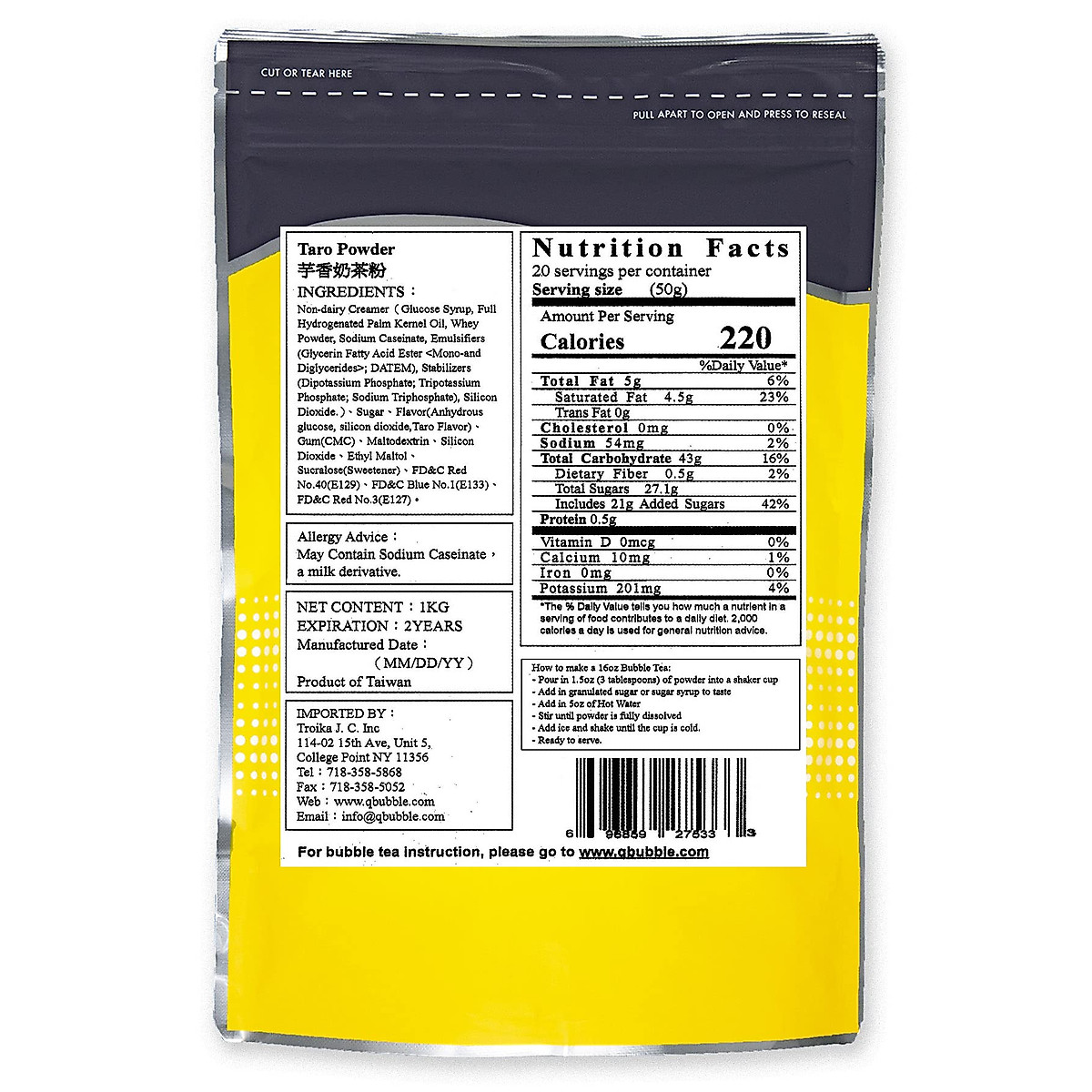 Qbubble Tea Powder Taro Powder, 2.2 Pound