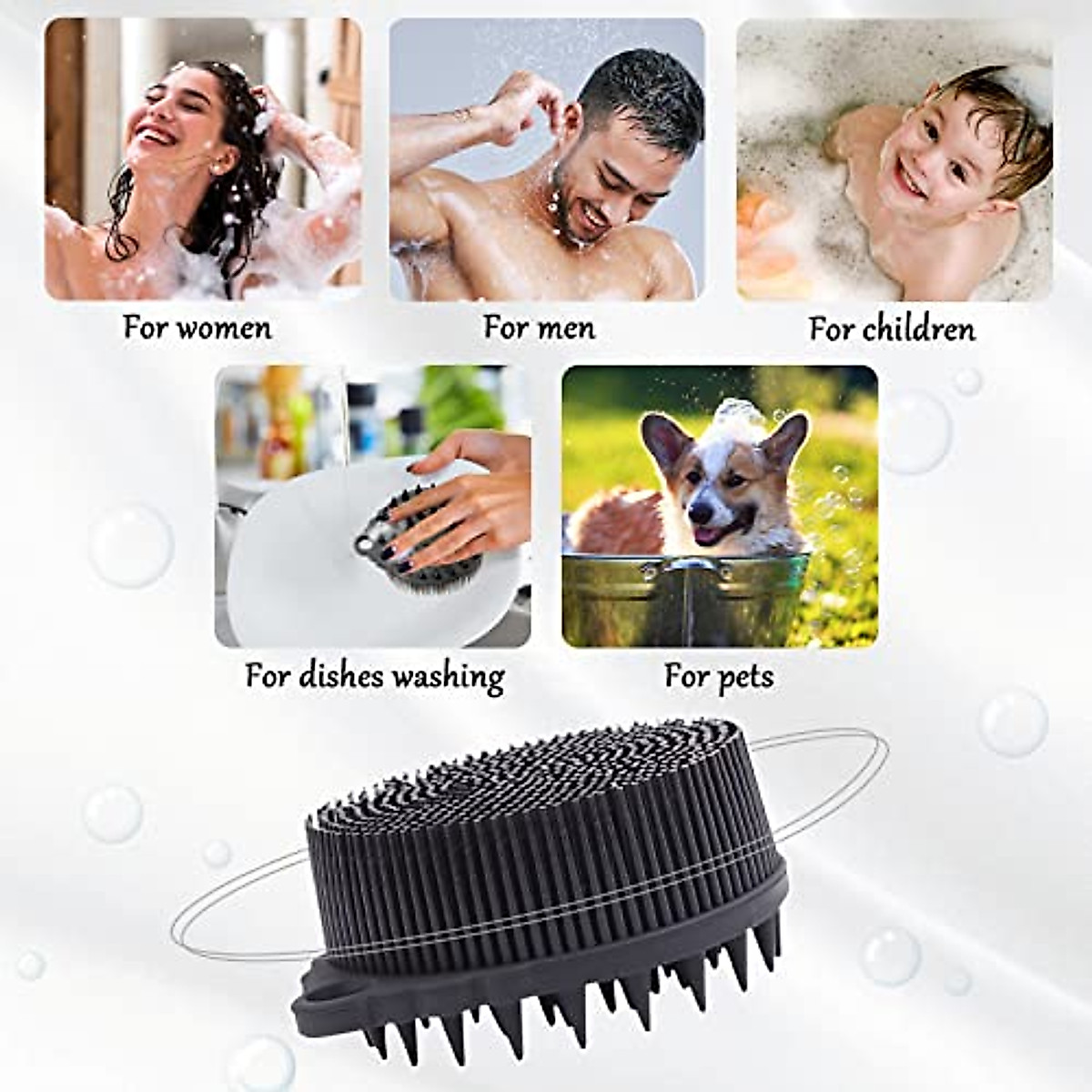 2Pack Silicone Body Scrubber, Qewro Dual-Sided Body Buffer Exfoliating Brush with Silicone Loofah, Scalp Exfoliator Hair Shampoo Skin Cleaning, Bath & Body Brushes for Men Women use in Shower