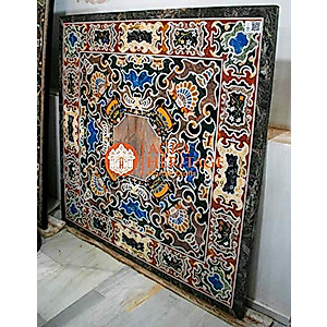 Side Dining 48" Marble Table Top Handicraft Pietra Dura Inlay Elegant Design Wedding Housewarming Gift