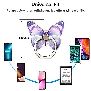 TACOMEGE Purple Metal Cell Phone Ring Butterfly Holder, Finger Kickstand Back Stand Hand Grip Compatible with Smartphone, Tablet, E-Reader, Etc.