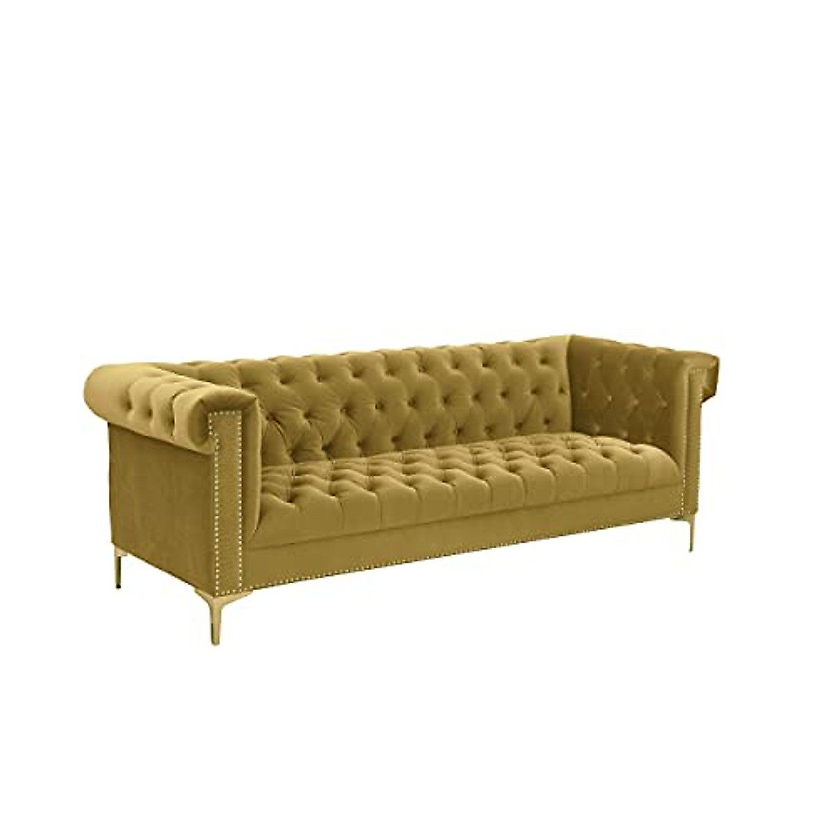 Iconic Home Gold/COGNAC Gold Bea Velvet with Nail head Trim Tone Metal Sofa