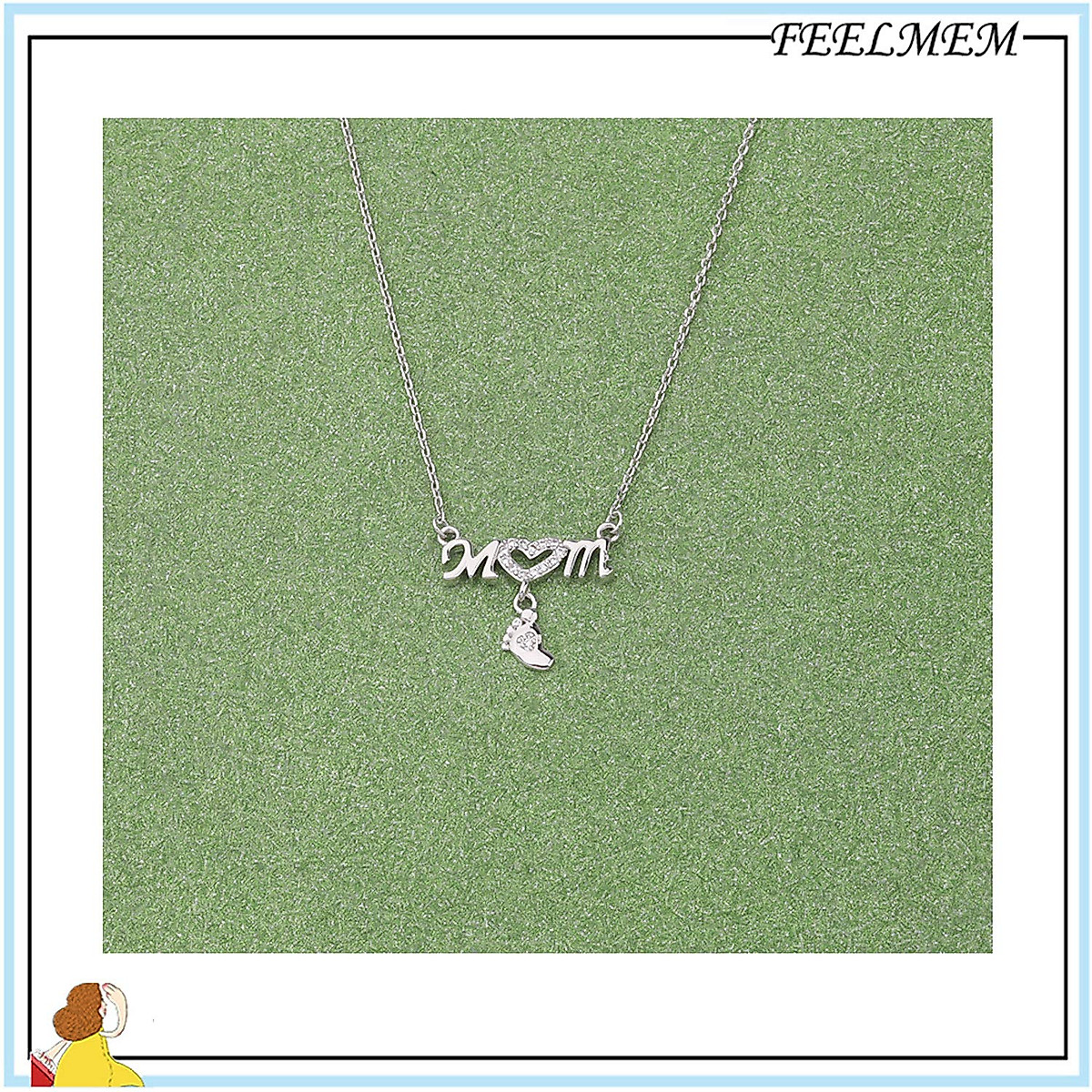 FEELMEM Pregnant Mom to Be Gift New Mom Gift 1 2 3 Baby Feet Footprint Charm Mom Heart Symbol Necklace Gift for New Mother Mommy To Be (Footprint-silve-1)
