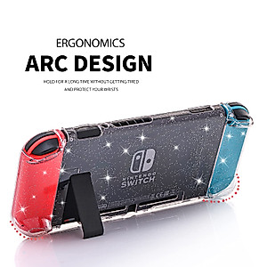 Switch Clear Glitter Case, Switch Protective Case with Tempered Glass Screen Protector and Thumb Grip Caps