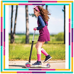 Scooters for Kids 3 Wheel Kick Scooter for Toddlers Girls & Boys, 4 Adjustable Height, Lean to Steer, Extra-Wide Deck, Light Up Wheels for Children from 3 to 14 Years Old,Pink