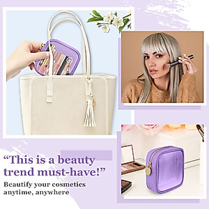 Mini Clear Travel Makeup Organizer Bag for Purse, Small Cute Makeup Bag Preppy Cosmetic Zipper Pouch Purse, Transparent PVC & Nylon Travel Coin Pouch Sanitary Napkin Storage Bag for Women Girl(Purple)