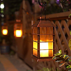 2 Pack Christmas Solar Lantern,Outdoor Garden Hanging Lantern-Waterproof LED Solar Lanterns Plastic Flickering Flameless Candle Mission Lights for Christmas Table, Outdoor, Party Decorative (Bronze)