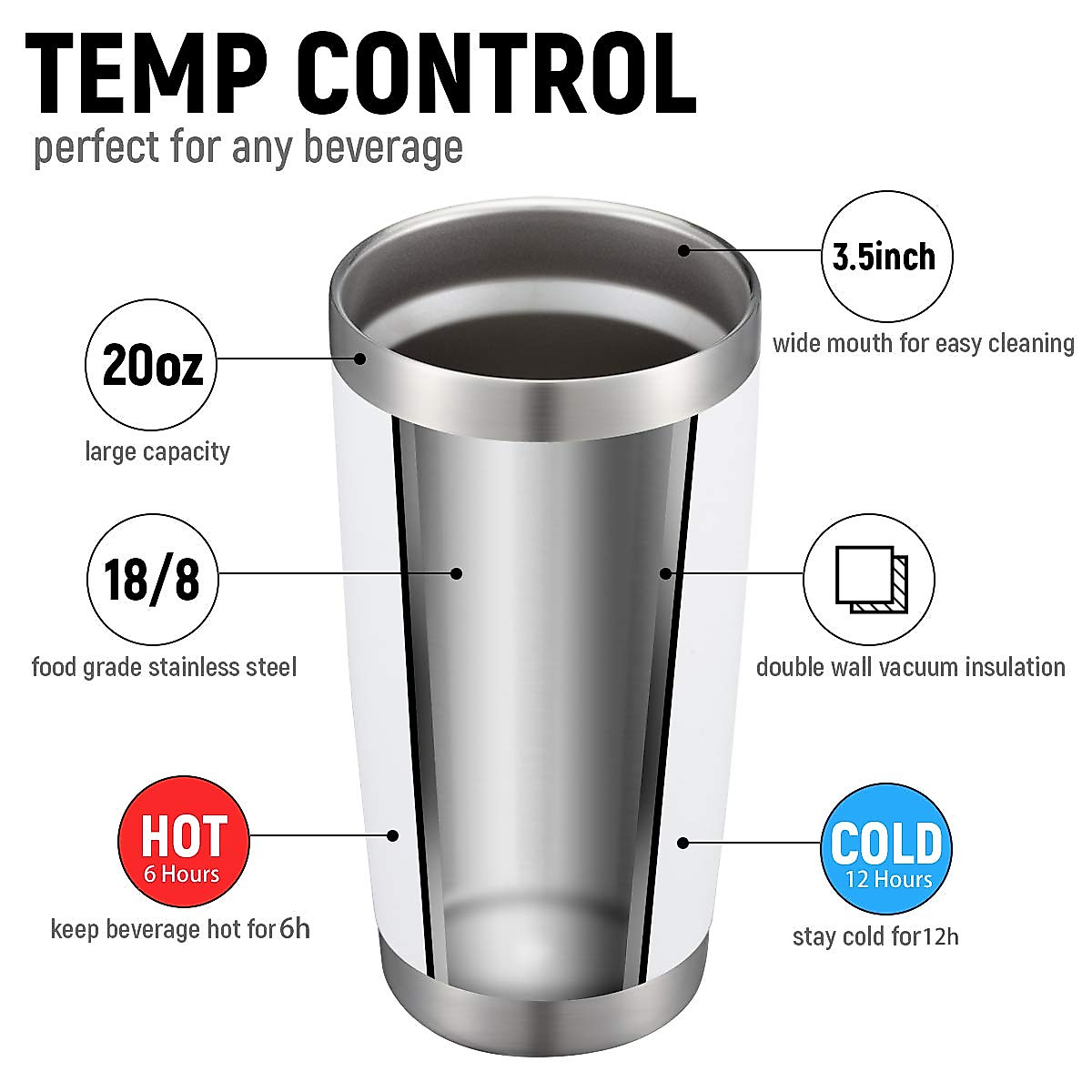 COMOOO 20oz White Tumbler Bulk with Straw Stainless Steel Insulated Coffee Tumbler Cups Double Wall Vacuum Travel Coffee Mug with Splash Proof Sliding Lid for Hot Cold Drinks (White, 4 Pack)