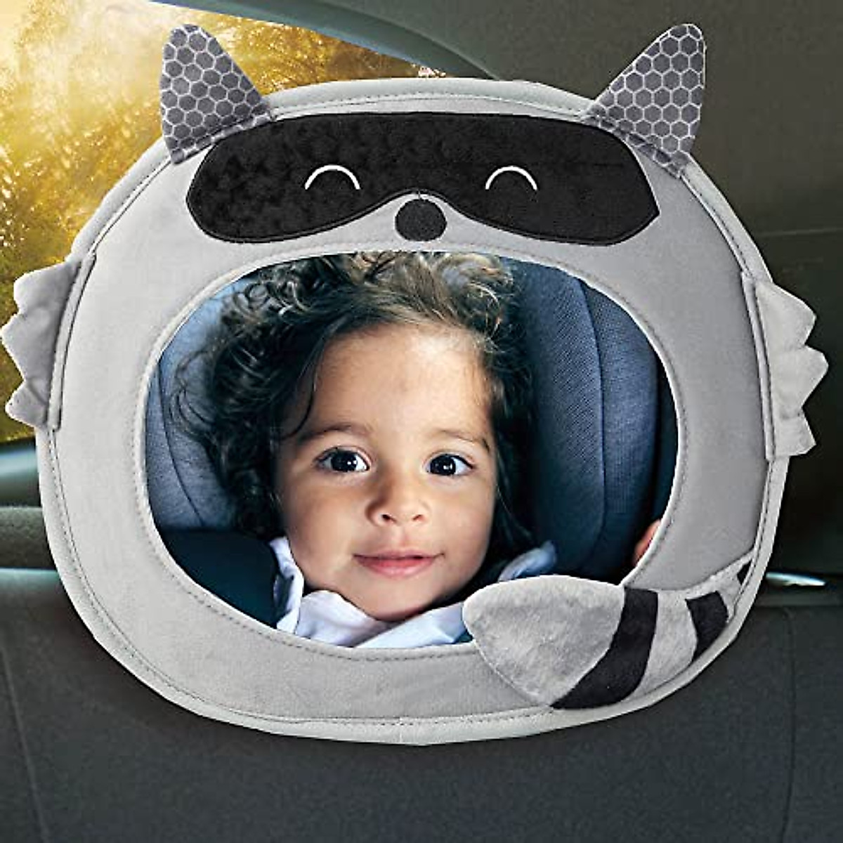 Diono Easy View Racoon Character Baby Car Mirror, Safety Car Seat Mirror for Rear Facing Infant, Fully Adjustable, Wide Crystal Clear View, Shatterproof, Crash Tested
