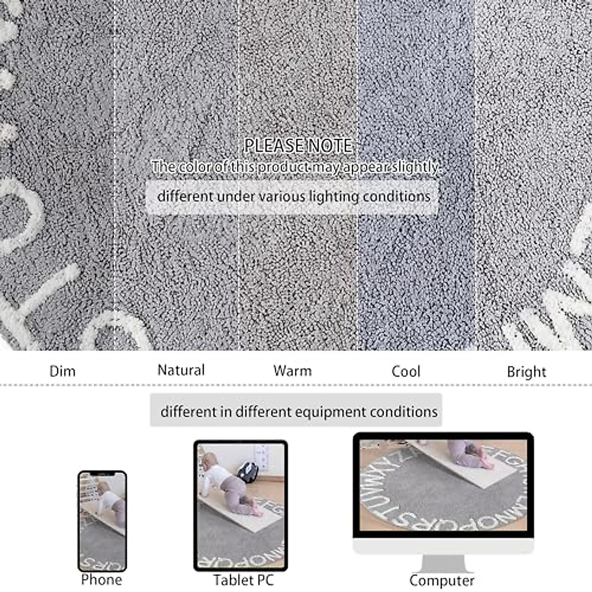 ABC Rug for Kids Room Circle Alphabet Nursery Rug for Baby Boy and Girl - Round Neutral Toddler Playroom Rug, Letter Learning Carpet(47", Black White)