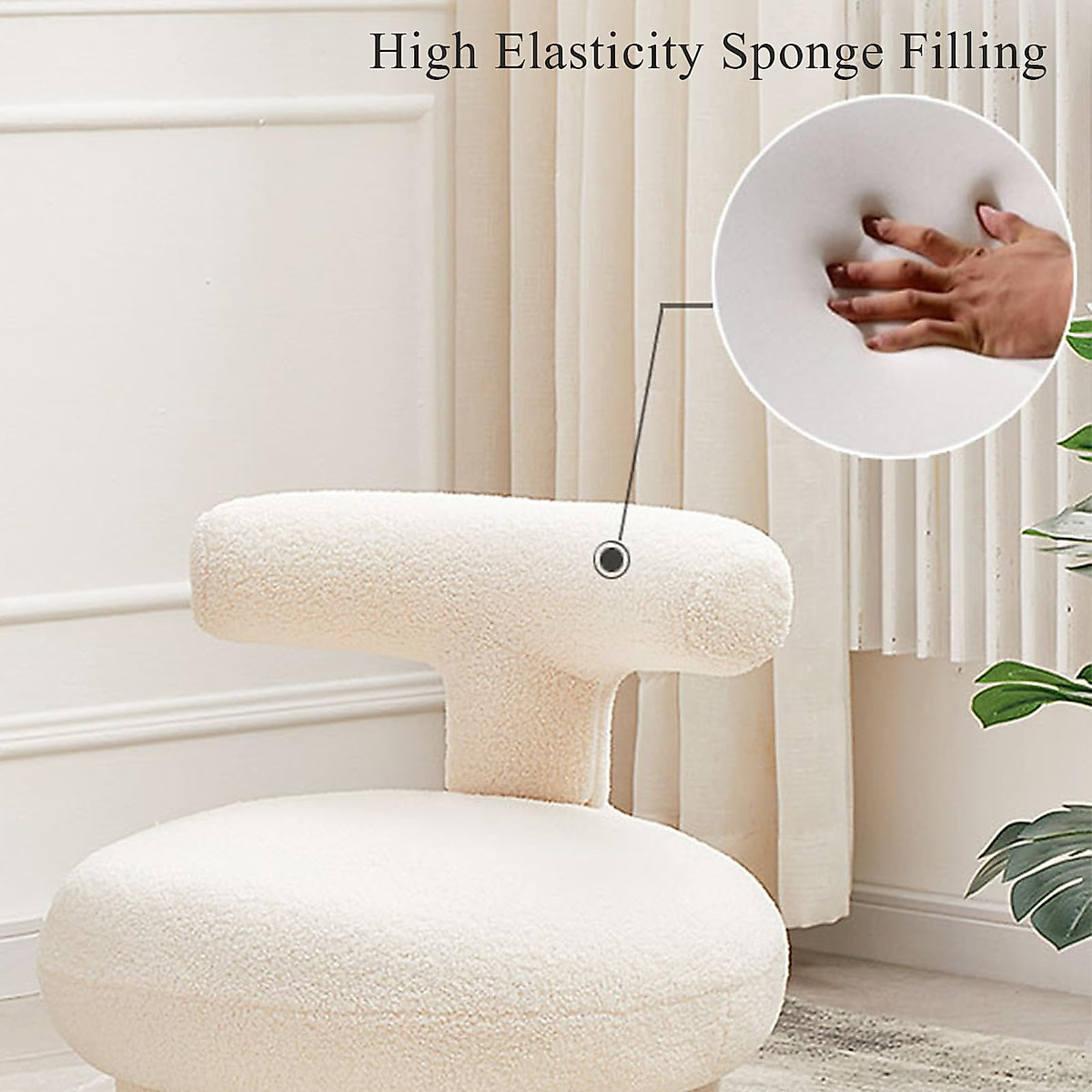 Lamb Wool Accent Chairs, Modern Solid Wood Frame Upholstered Chair with Backrest,Comfy Ergonomic Chair for Living Room Bedroom Home Office (M, White-C)