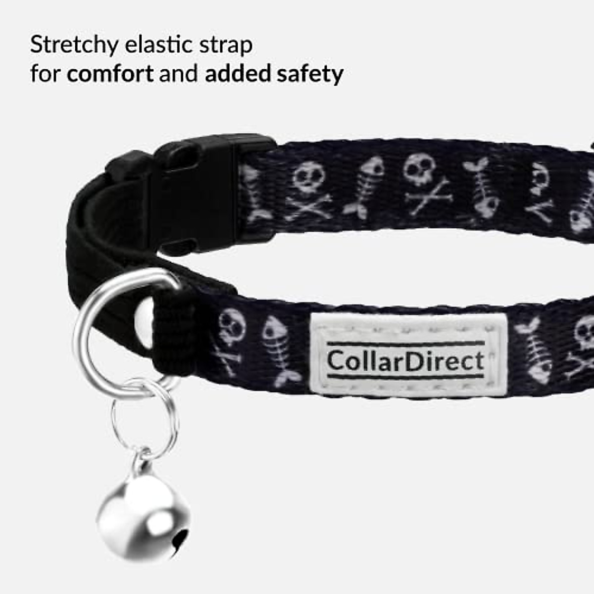 CollarDirect Skull Cat Collar Breakaway with Bell Pack of 2 PCS, Adjustable Kitten Collar for Cats Safety Elastic Strap Black Pink Orange Green Blue Red (Red-Black)