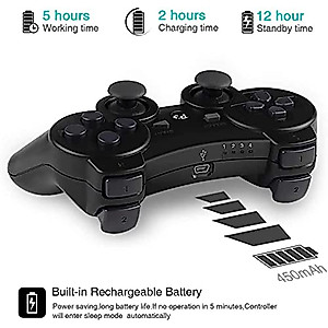 Kolopc Wireless Controller Compatible for PS3 Console, Double Vibration, 6-Axis Gyro Sensor, Upgraded Joystick Motion Gamepad with Charging Cable (Black Skull and Galaxy)