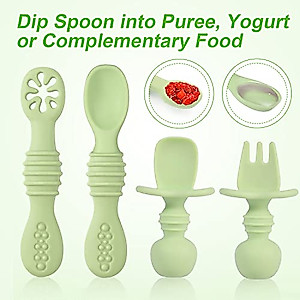 4pcs Silicone Baby Spoons Self Feeding 6+ Months, BPA Free Baby Led Weaning Spoons Training Spoon Toddler Self Feeding Utensils for 6-12 Months Babies (Matcha Green)