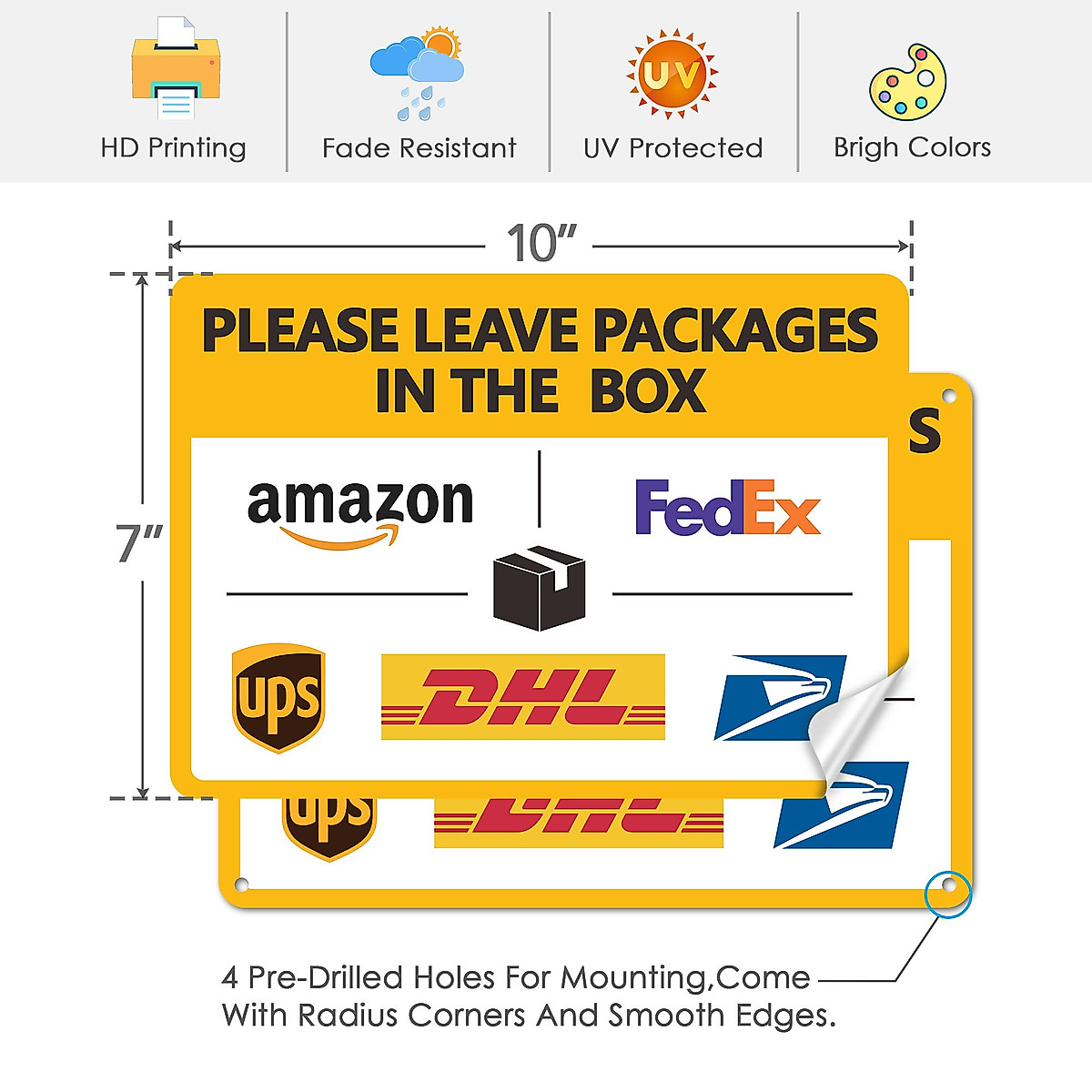 Package Delivery Sign Delivery Instructions Sign 2 Pack Leave Packages in The Box Sign,Two For One : 1 Pcs Super Tough PVC+1 Pcs Self Adhesive Vinyl, Rust-Free, Weather-Proof