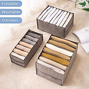 2 Pack Upgraded Jeans T-Shirts Organizer, Wardrobe Clothes Dividers Organizer, Foldable Closet Drawer Storage Box for Jeans Legging T-Shirts Sweat Pant Baby Clothes - Large, Grey