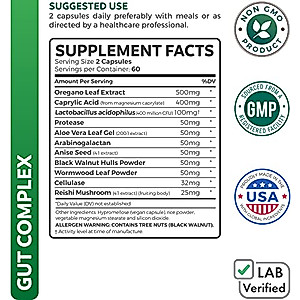 Candida Support (120 Capsules) - Caprylic Acid, Oregano Oil & Probiotics Help Maintain Already Normal Levels of Yeast and Candida - Vegetarian, Non-GMO Intestinal Supplement - Gut Cleanse (No Pills)