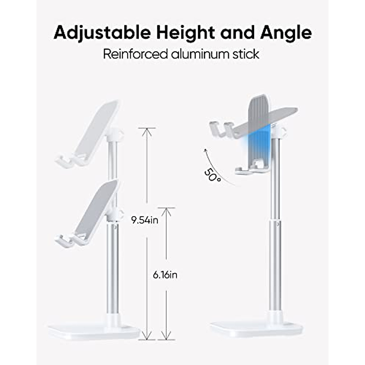 narmle Cell Phone Stand, Adjustable Phone Stand for Desk, Desktop Phone Holder Stand, Tall Phone Stand Cradle Compatible with iPhone, Galaxy and All Smart Phones